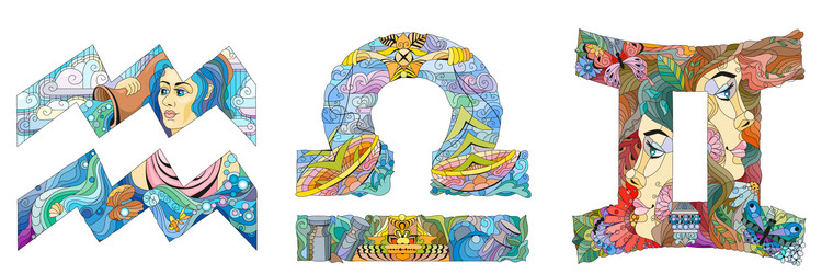 Air signs zodiac libra gemini aquarius Royalty Free Vector