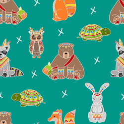 Ethnic patterned animals set elephant bear Vector Image