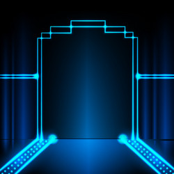 Neon stage with pink blue arrows framing 3d Vector Image