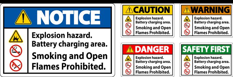Safety first sign explosion hazard battery Vector Image