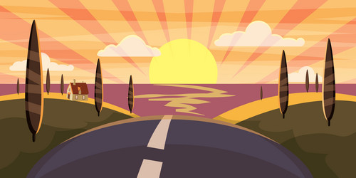 Cartoon landscape with road highway and summer Vector Image