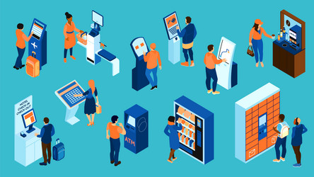 Isometric self service infographic Royalty Free Vector Image