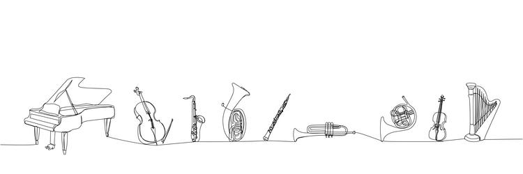 Instruments of the orchestra set one line art Vector Image