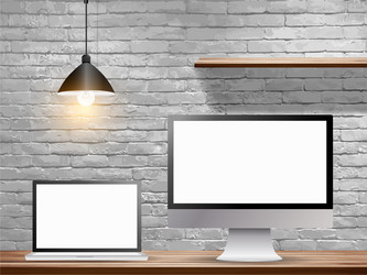 Office desk with computer Royalty Free Vector Image