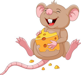 Cartoon mouse running with slice of cheese Vector Image