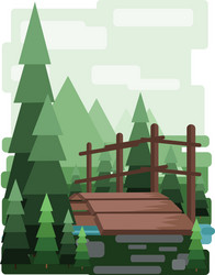 Abstract landscape design with green trees and clo