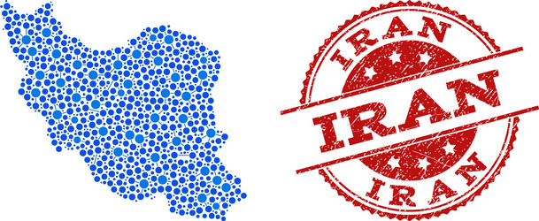 Collage map of iran with markers and distress Vector Image