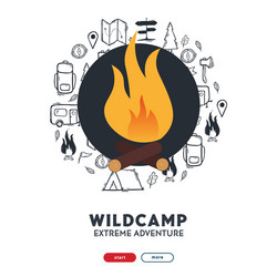 Summer camp with tent camping hand draw doodle Vector Image