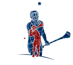 Hurling sport players action hurley cartoon Vector Image
