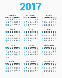 Calendar for 2017 year on white background week Vector Image