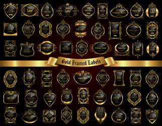 Set dark gold-framed vintage labels Royalty Free Vector