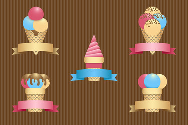 Ice cream cones and ribbon banner Royalty Free Vector Image