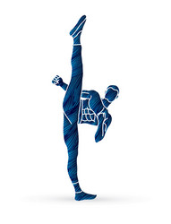 Kung fu karate high kick front view outline Vector Image