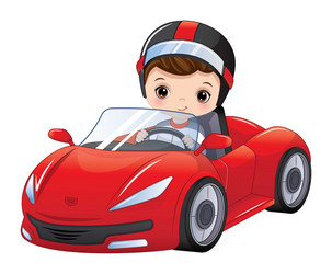 Cute little boy driving racing car Royalty Free Vector Image