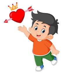 Cute boys playing around with big red heart Vector Image