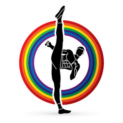 Kung fu karate high kick front view outline Vector Image