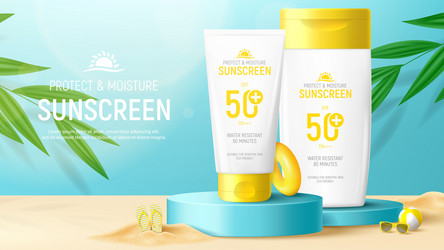 Sunscreen ad banner template with jar Royalty Free Vector