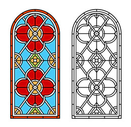 Arched vintage old window with stained glass Vector Image