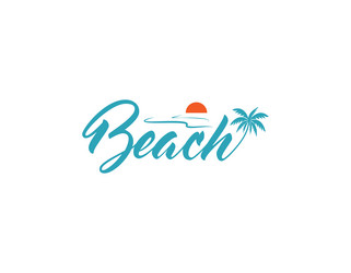Sun beach logo with modern simple line art style Vector Image