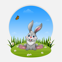 Cartoon rabbit on the grass Royalty Free Vector Image