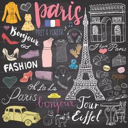 Paris doodles elements hand drawn set withefel Vector Image