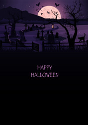Graveyard purple vertical halloween background Vector Image