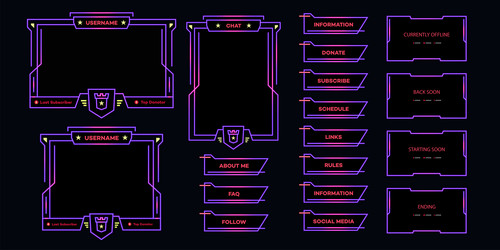Streaming screen panel overlay game Royalty Free Vector
