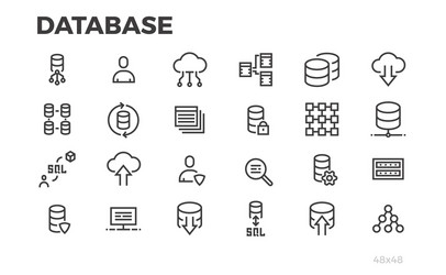 Data and cloud outline icons collection Royalty Free Vector