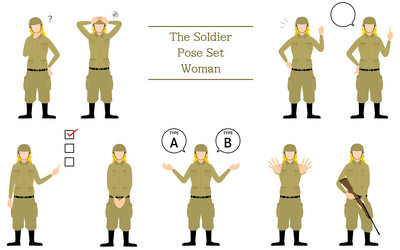 Male soldier pose set questioning worrying Vector Image
