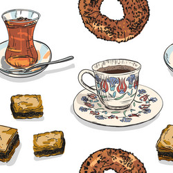 Drawing set of turkish food and drinks Royalty Free Vector