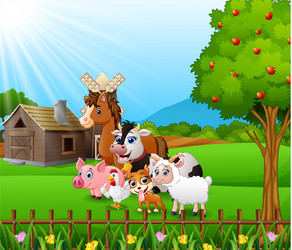 Background scene with red barn on farm Royalty Free Vector