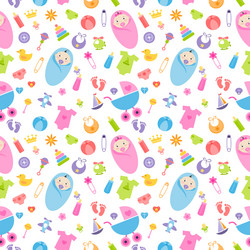 Baby girl doodle and lettering seamless pattern Vector Image