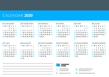 2020 calendar start on monday Royalty Free Vector Image