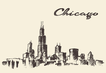 Chicago skyline city architecture drawn Royalty Free Vector