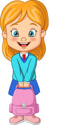 Cartoon little school girl waving hand Royalty Free Vector