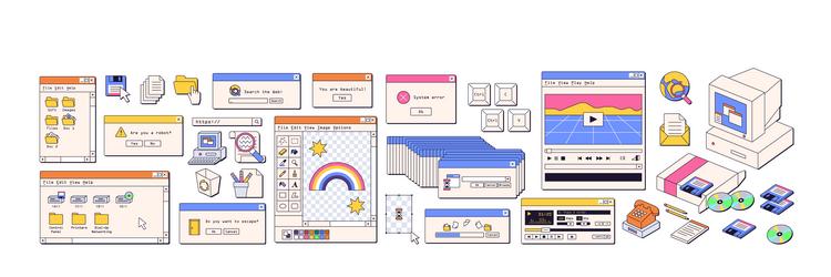 Retro computer interface desktop pc elements Vector Image