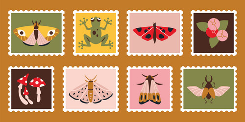 Set of cute hand-drawn post stamps Royalty Free Vector Image