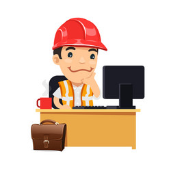 Engineer at his desk with blueprints Royalty Free Vector