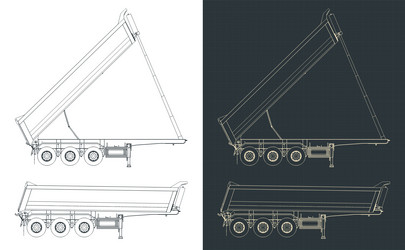 3 axle lowbed trailer drawings Royalty Free Vector Image