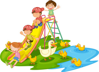 Cute kids having fun on slide in playground Vector Image