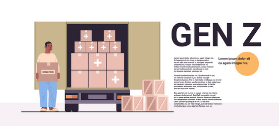 People loading donation help boxes with medical Vector Image