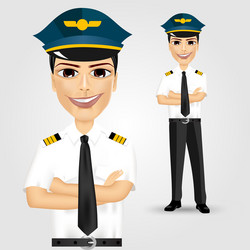Airplane captain in pilot hat Royalty Free Vector Image