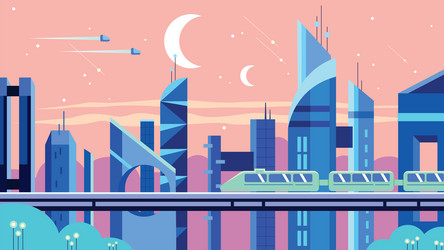 Future city sunset futuristic fantasy skyscrapers Vector Image