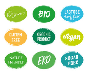 Healthy food icons labels organic tags natural Vector Image