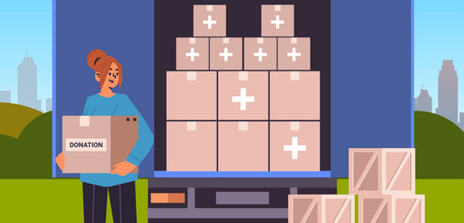 People loading donation help boxes with medical Vector Image