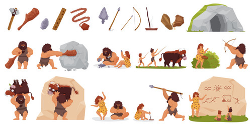 Stone age primitive prehistoric life and people Vector Image