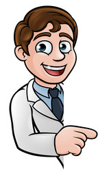 Pointing cartoon scientist character sign Vector Image