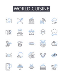 World cuisine line icons collection fine dining Vector Image