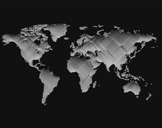 Greyscale world map on black background Royalty Free Vector