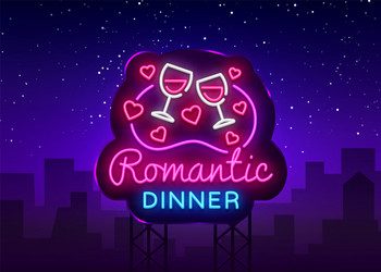 Romantic dinner neon logo Royalty Free Vector Image